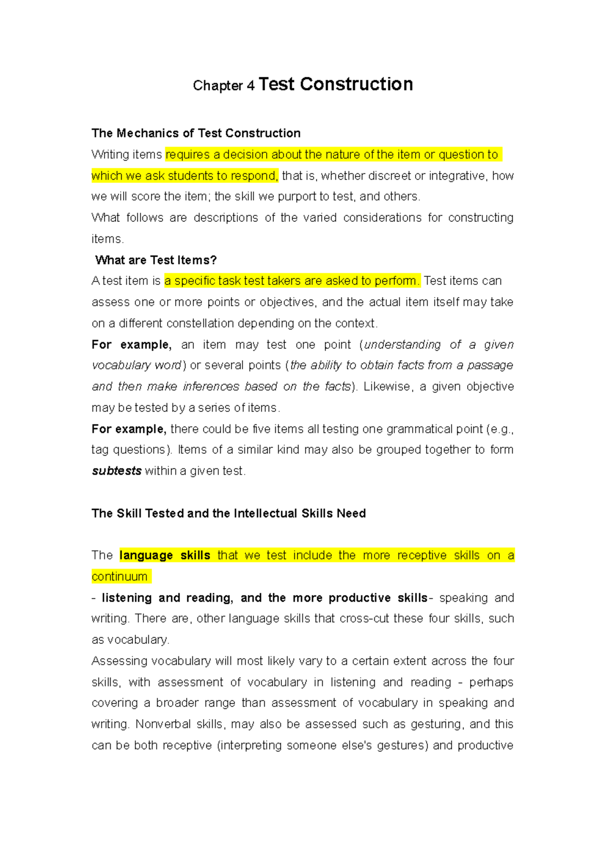 Chapter 4-6 (Test Construction, Quantitative Analysis and Qualitative ...