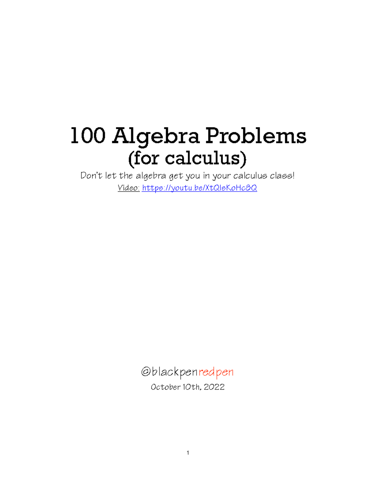100 algebra for calculus - 100 Algebra Problems (for calculus) Don’t ...