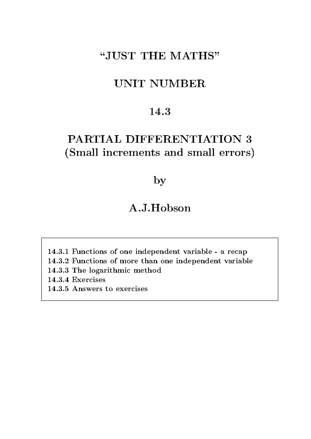 Lec14p3 - Partial differentiation notes - “JUST THE MATHS” UNIT NUMBER ...