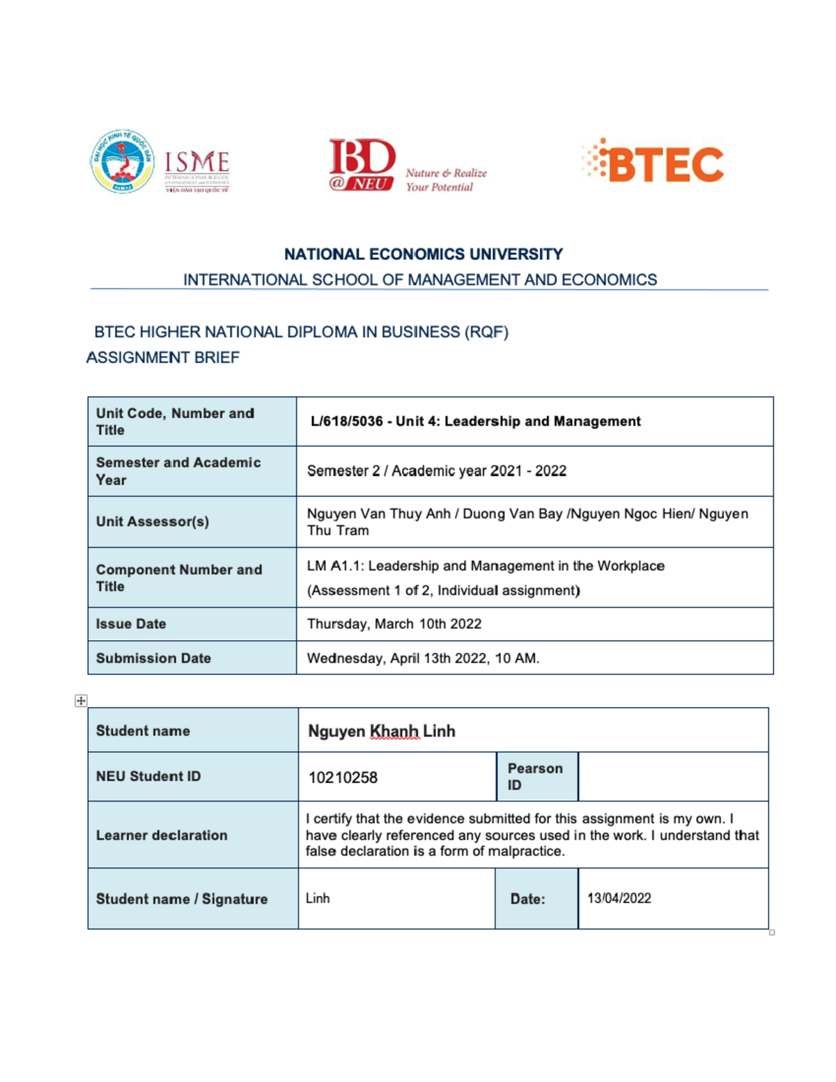 10210258 LM A1 - vietcombank leadership - Table of Contents I, - Studocu