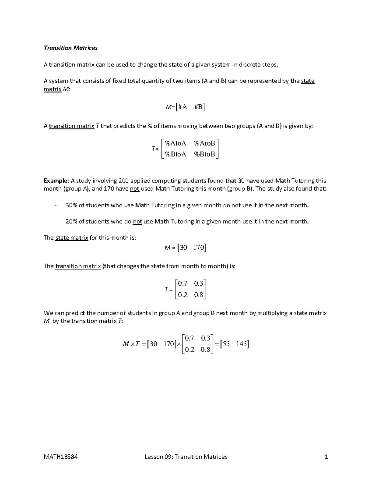 Lesson 27 -4 09-Transition Matrices - Transition Matrices A transition ...