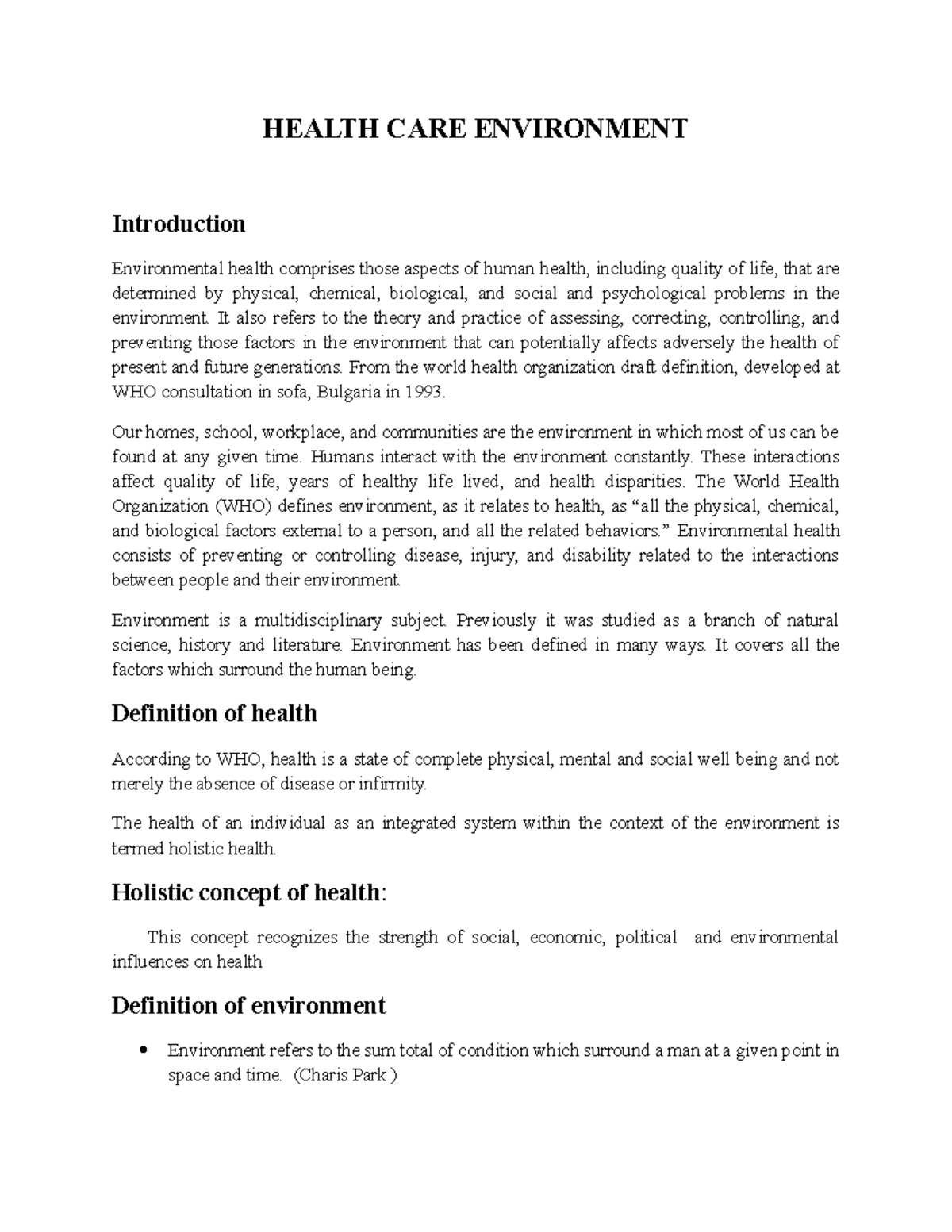 Health care environment- seminar anj - HEALTH CARE ENVIRONMENT ...