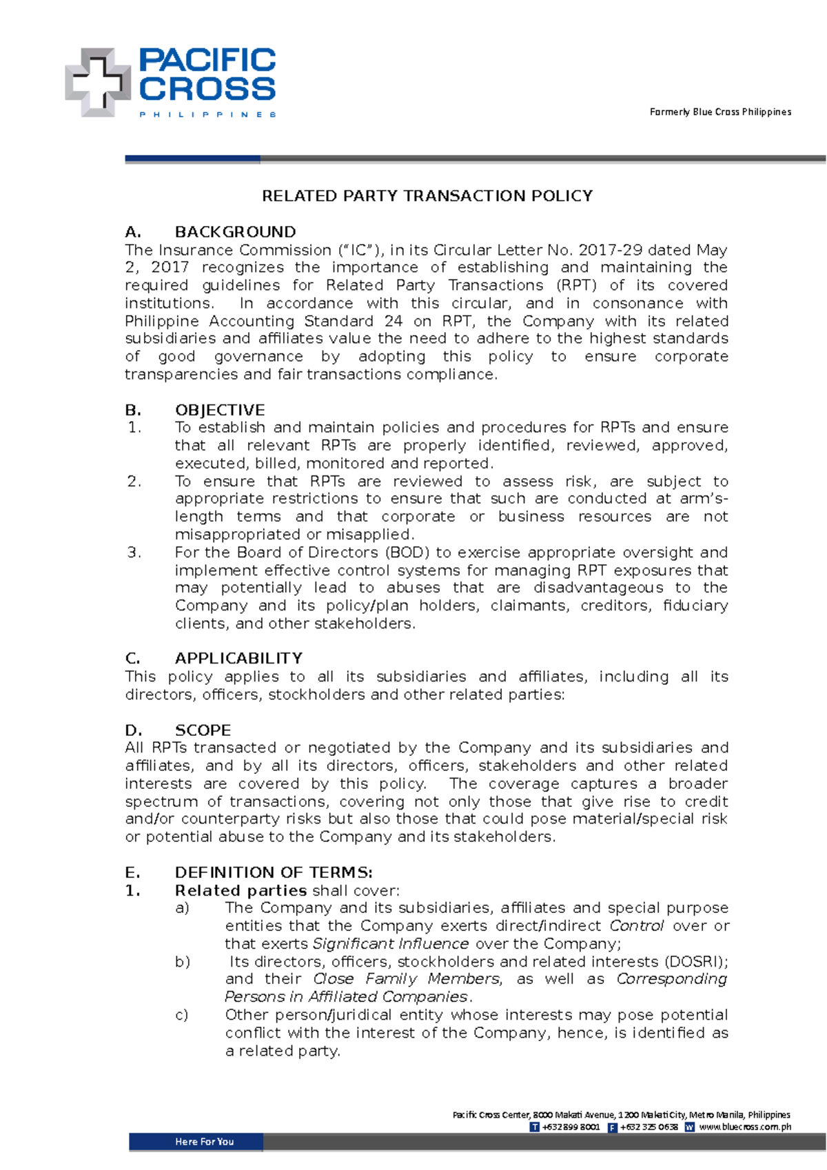 RPT Policy Generic - related party - T F W RELATED PARTY TRANSACTION ...