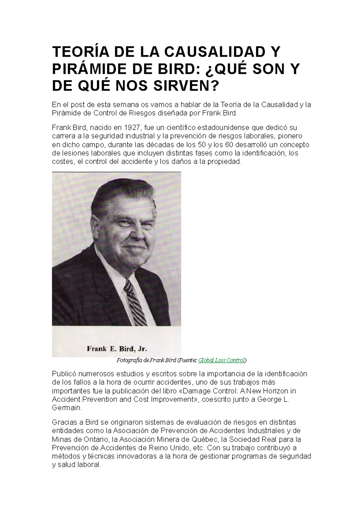 Teoría DE LA Causalidad Y Pirámide DE BIRD - TEORÍA DE LA CAUSALIDAD Y ...