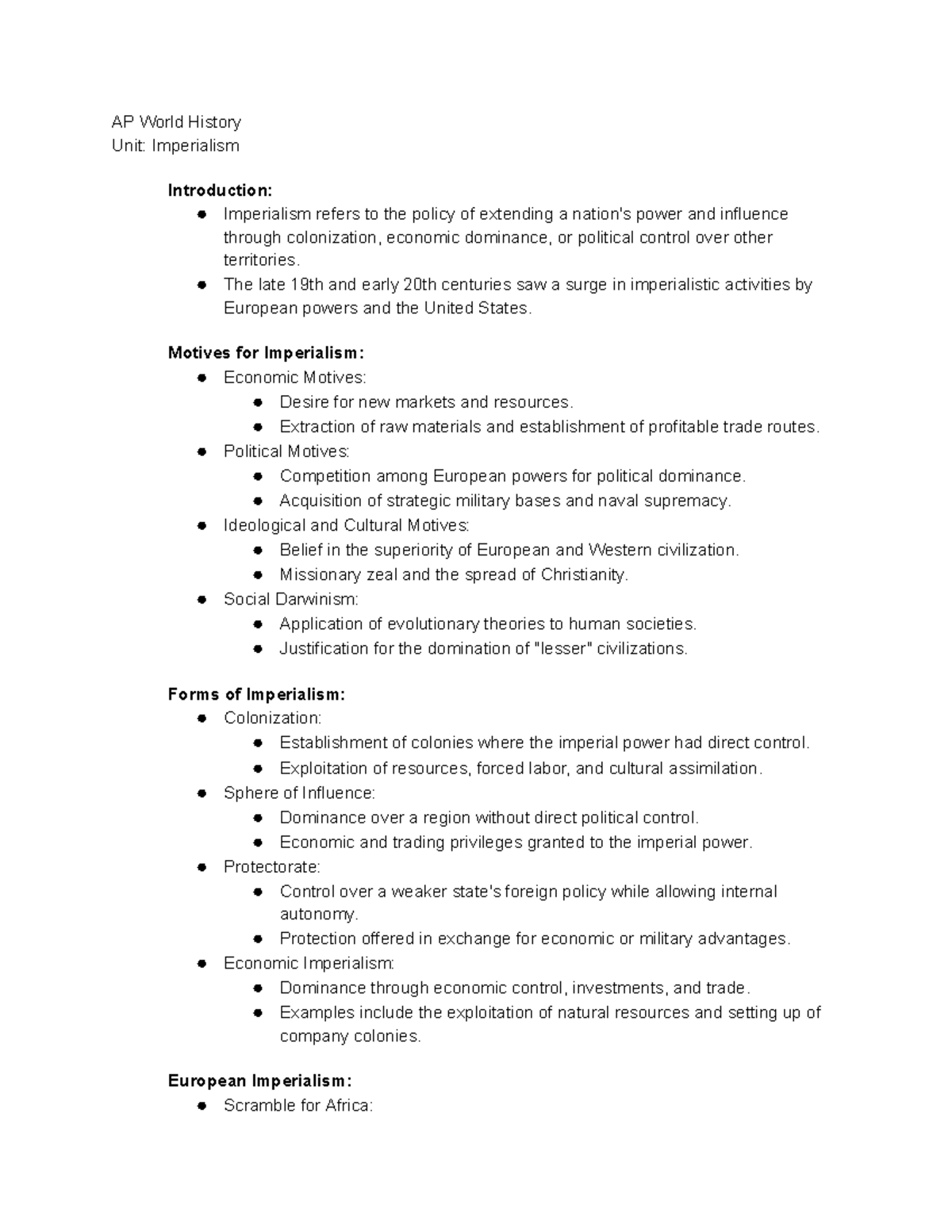 AP World History Imperialism - AP World History Unit: Imperialism ...