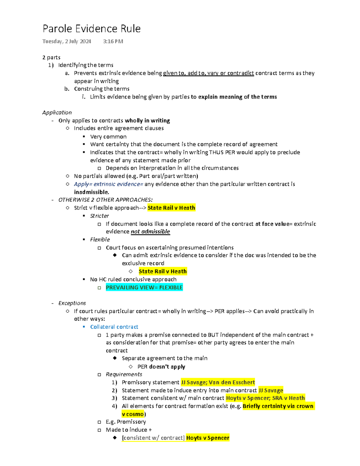 Parole evidence rule - 2 parts Identifying the terms Prevents extrinsic ...