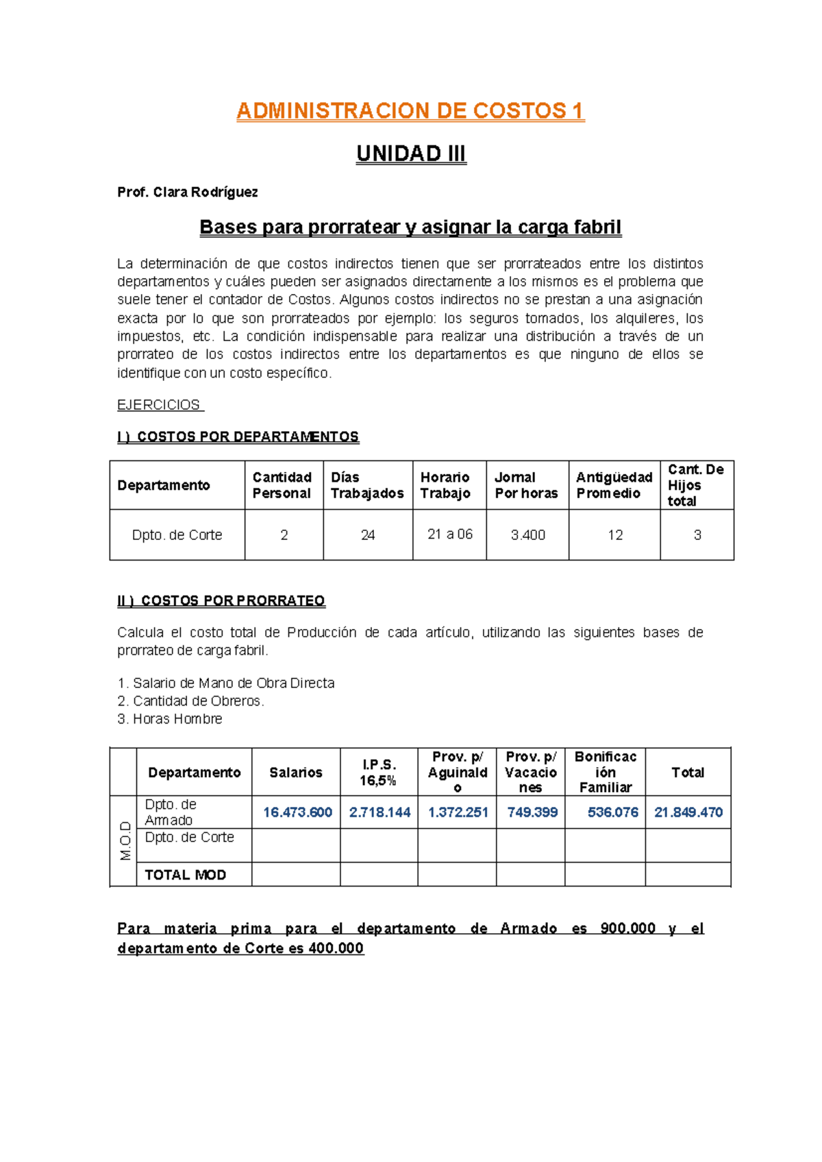 Ejemplo-Costos por Prorrateo-Costos I-ejercicio en clase - ADMINISTRACION DE COSTOS 1 UNIDAD III ...