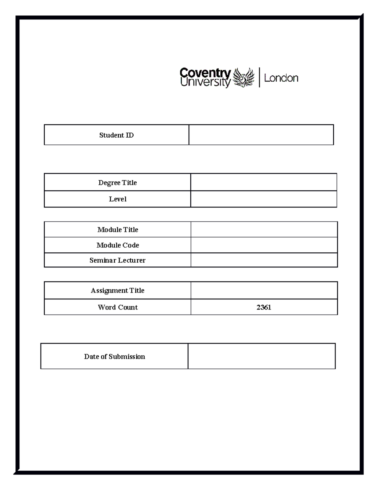 Assigment 1 - WELLORGANIZED - Student ID Degree Title Level Module ...