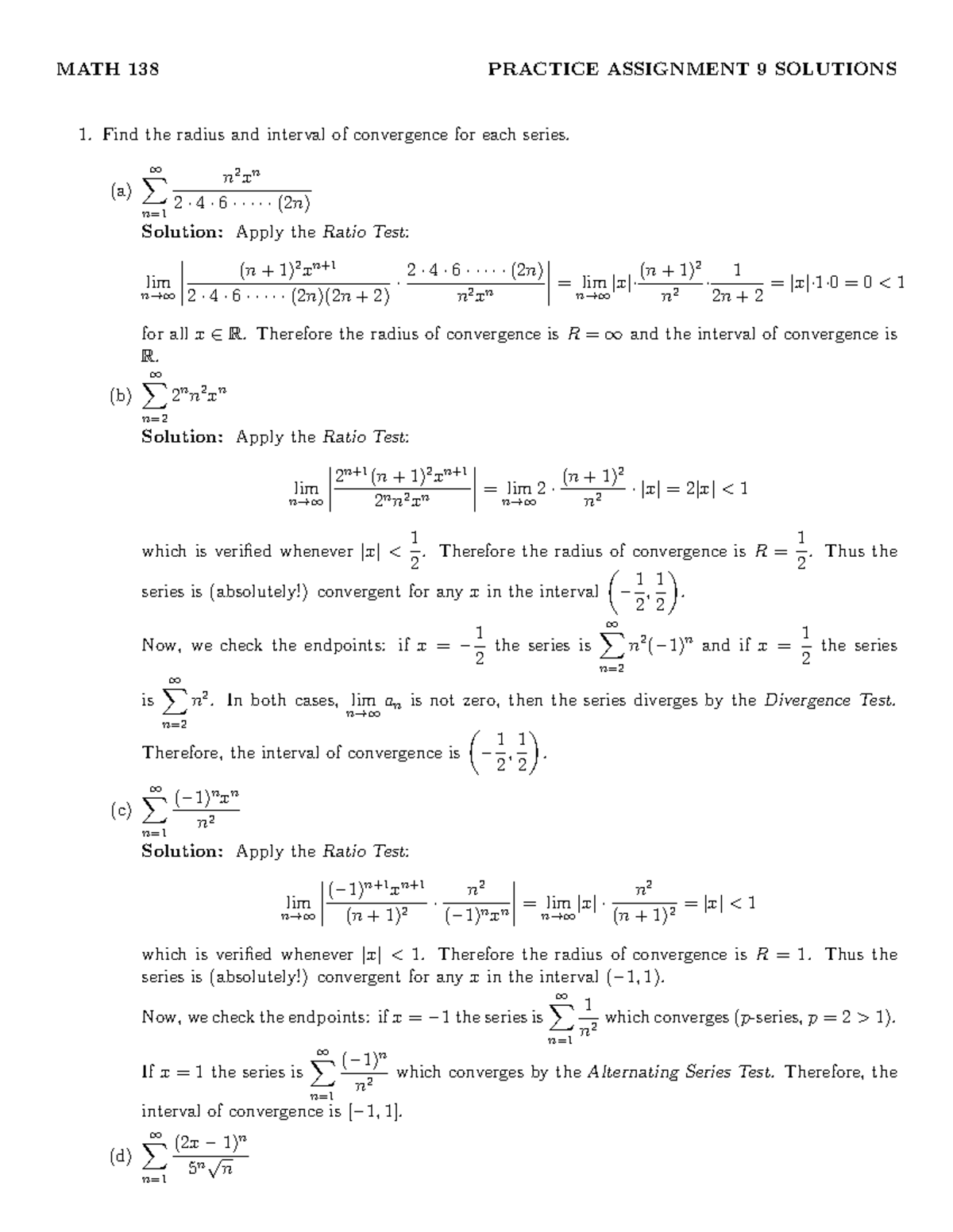 Assign 9 - 138 - W20 Solutions - MATH 138 PRACTICE ASSIGNMENT 9 ...