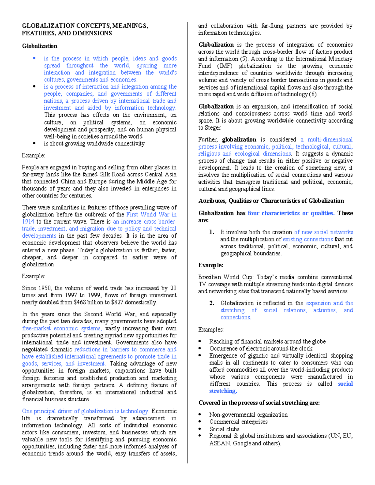 Introduction TO Globalization - GLOBALIZATION CONCEPTS, MEANINGS, FEATURES, AND DIMENSIONS - Studocu