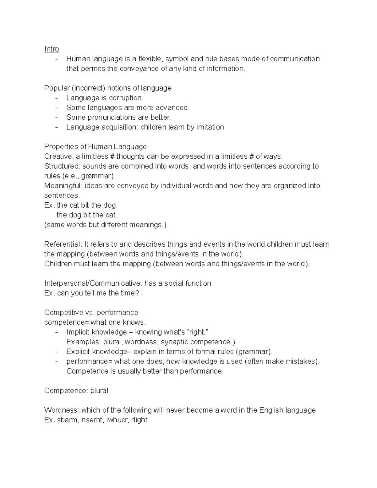 Session 14 Language Lecture Notes For Psy 201 Professor Margaret