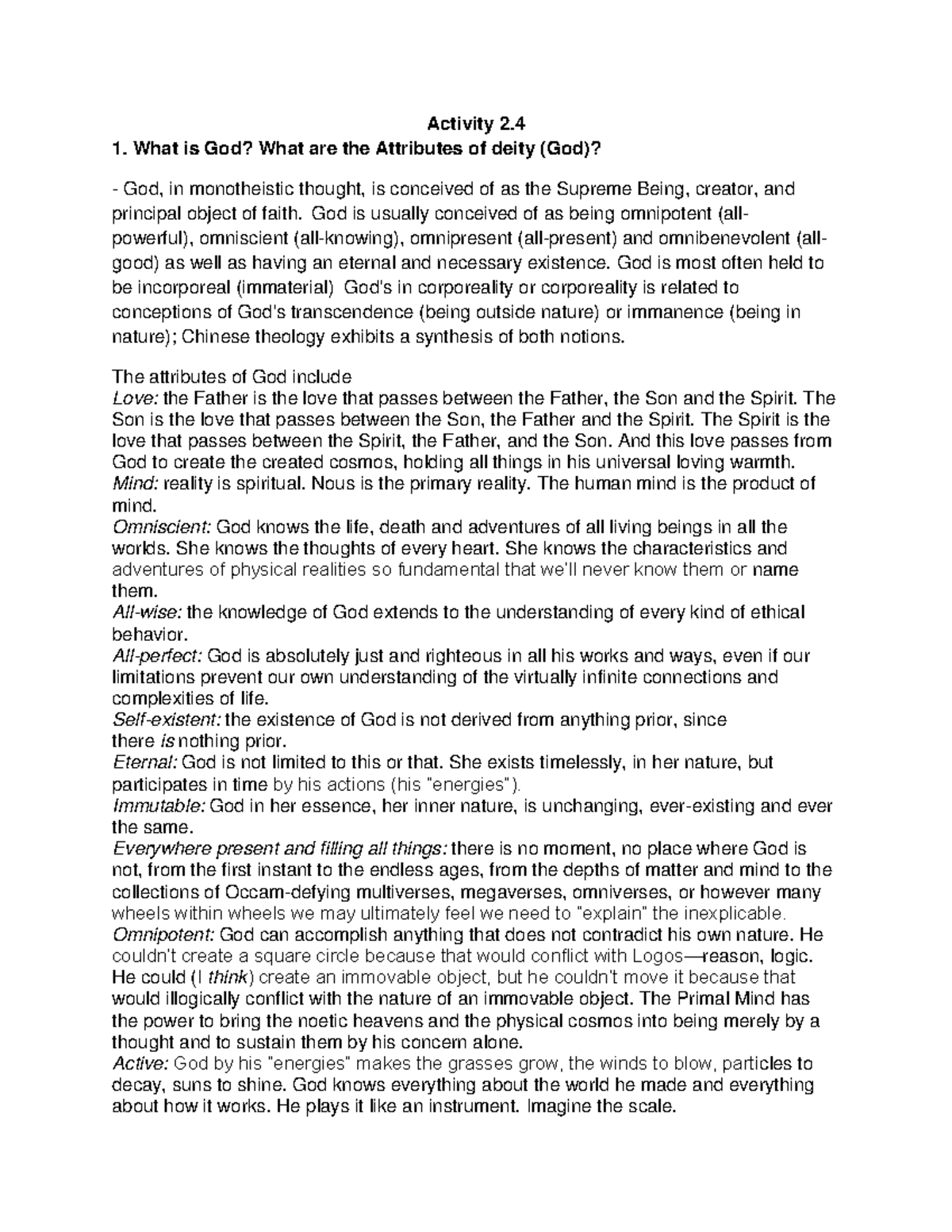 Attributes of deity (God) - Activity 2. What is God? What are the ...