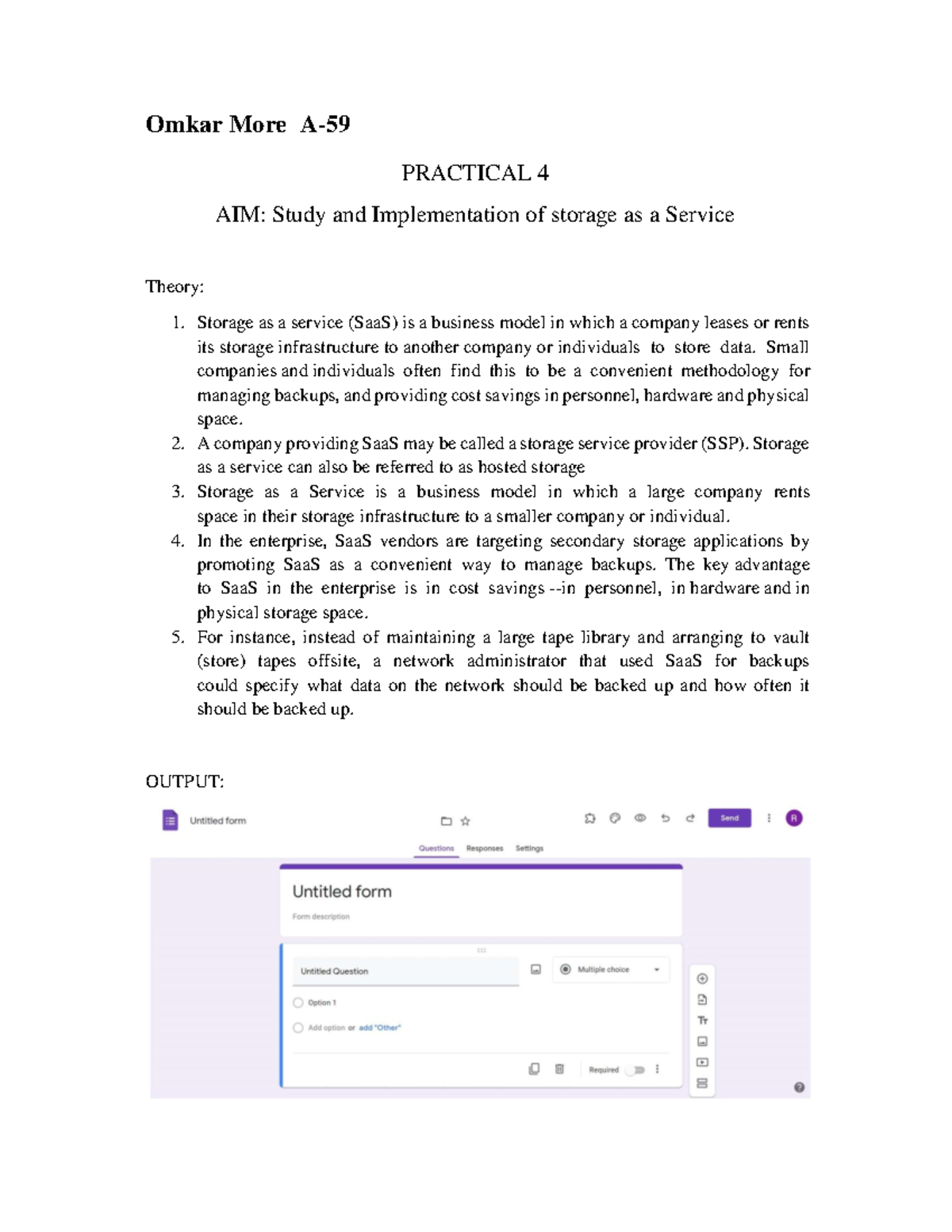 CC Practical 4 - Good - Omkar More A- PRACTICAL 4 AIM: Study and Implementation of storage as a ...