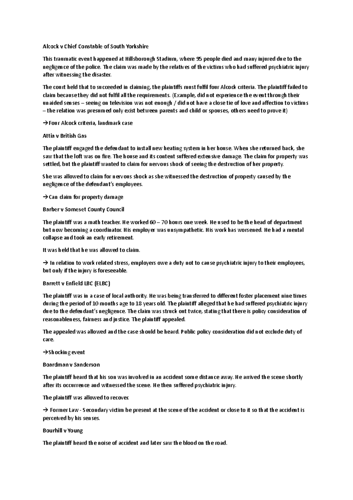 Psychiatric cases - Alcock v Chief Constable of South Yorkshire This ...