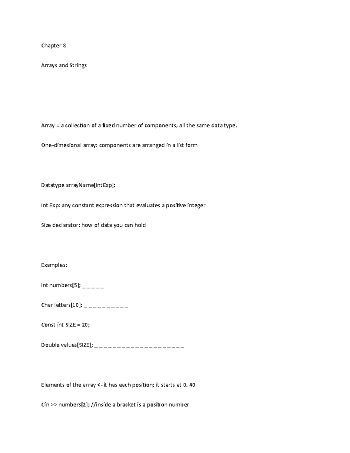 Chapter 8-10 - Struct and class - Chapter 8 Arrays and Strings Array ...