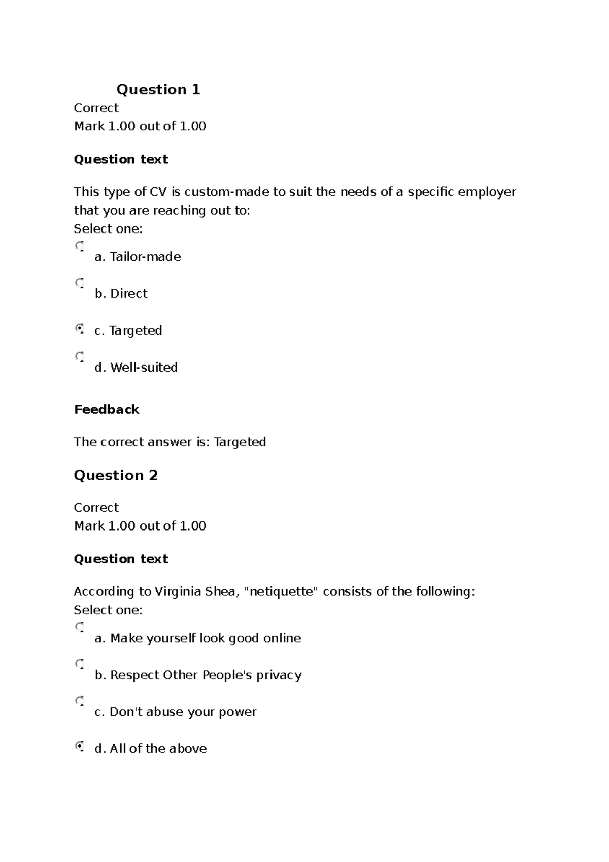 BUS1105 Graded Quiz Unit7 - Marked - Question 1 Correct Mark 1 out of 1 ...