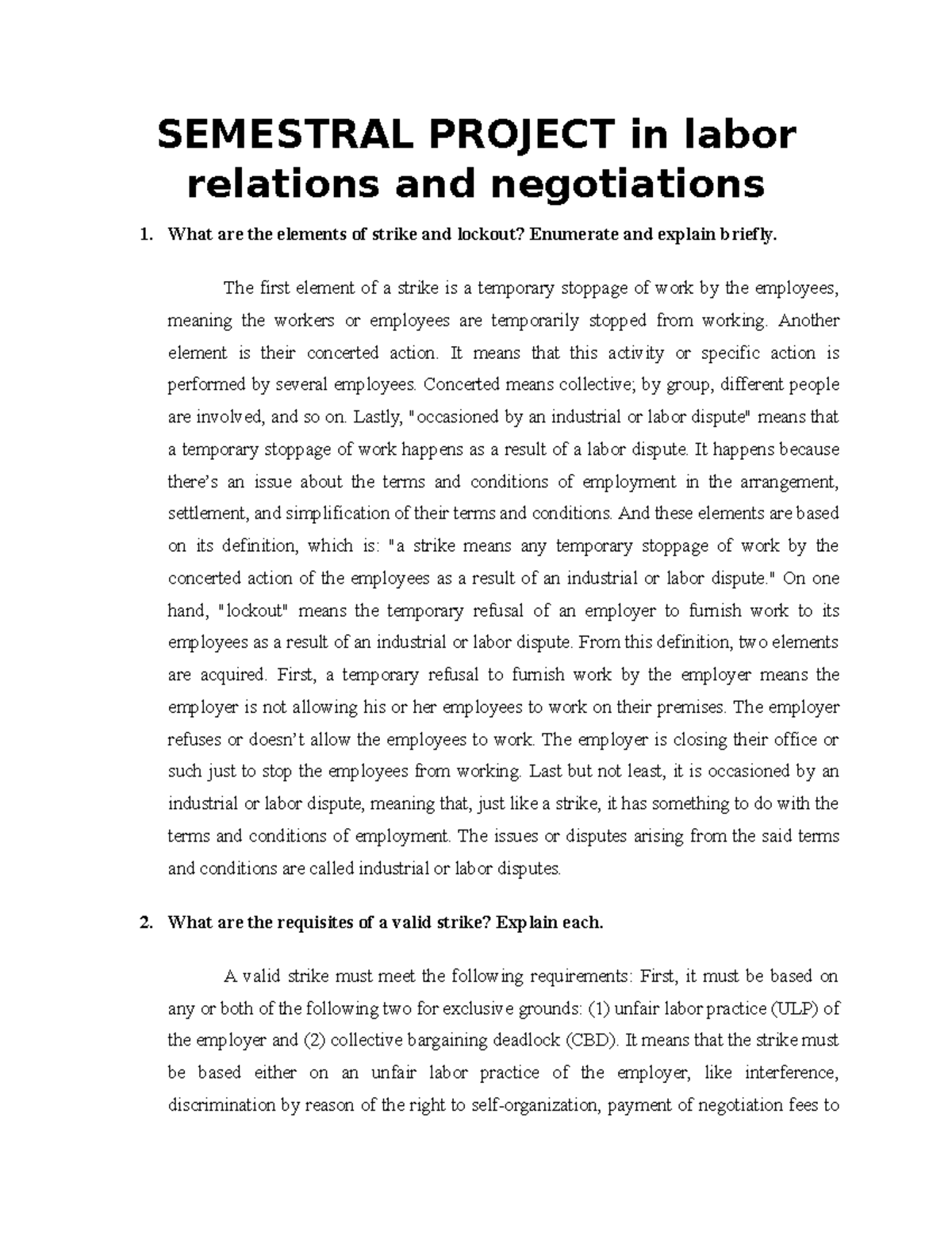 Semestral Project IN HRM 306 Labor Relations - SEMESTRAL PROJECT in ...