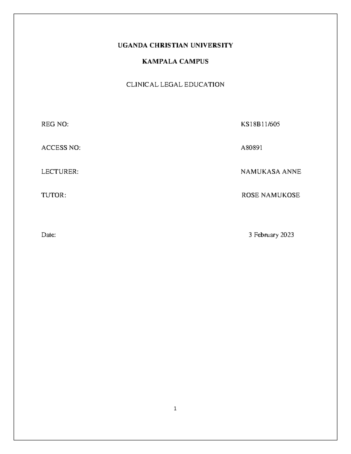 Clinical Legal Education Coursework - UGANDA CHRISTIAN UNIVERSITY ...