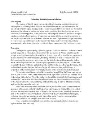 Mass Volume Density Post Lab - Measurement Dry Lab Date Performed: 9/6 ...