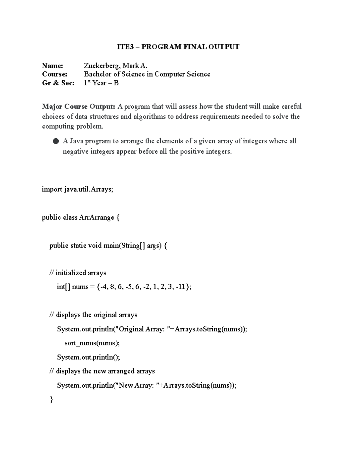 Final Output ITE3 Program - ITE3 – PROGRAM FINAL OUTPUT Name ...