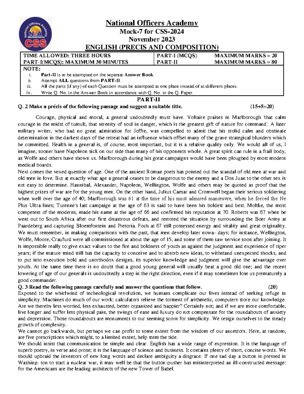 English Precis-Nov-2023-Mock-7 - National Officers Academy Mock- 7 for ...