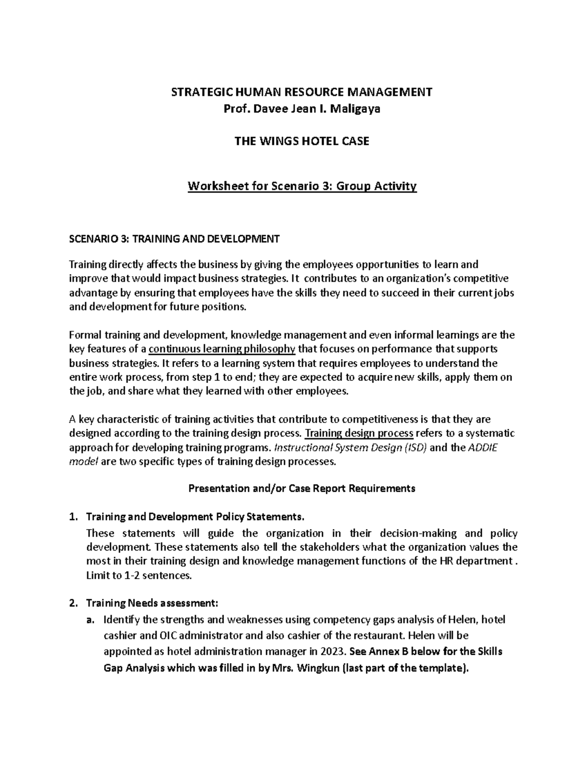 2023 Scenario 3 Worksheet - Training AND Development - STRATEGIC HUMAN ...