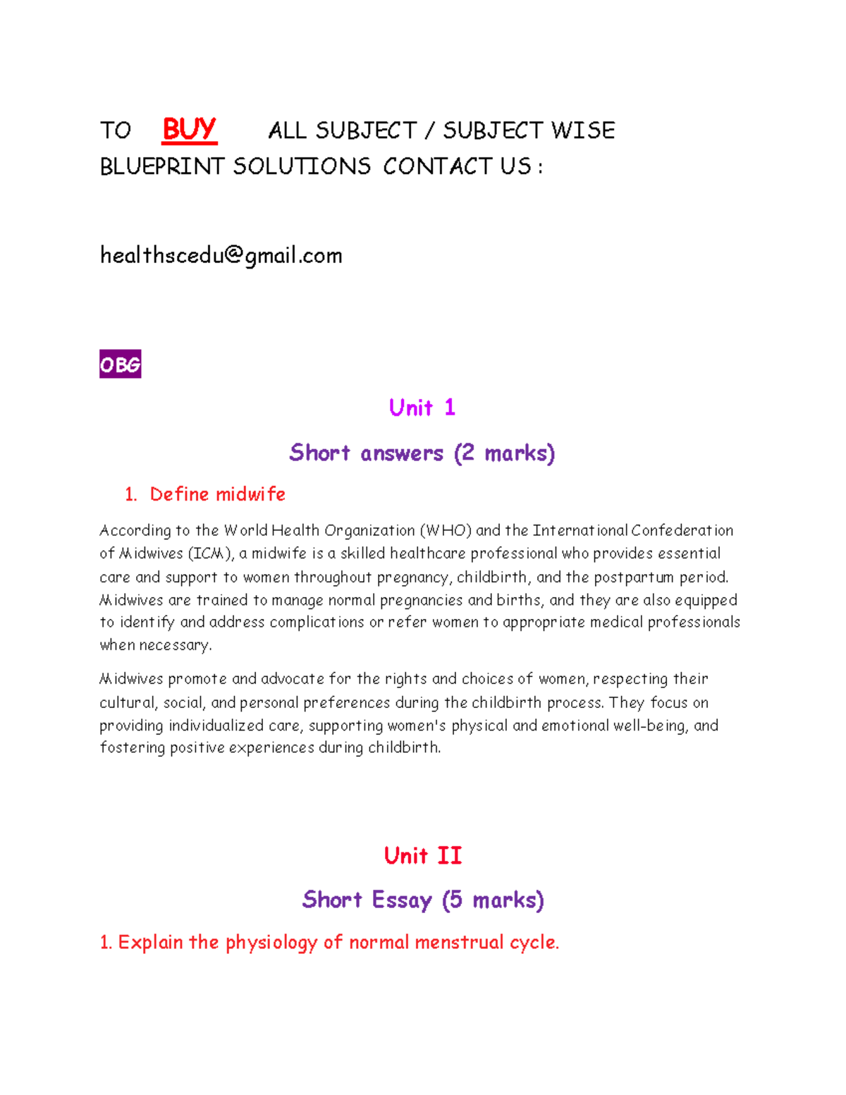 Obg sample 1 - RGUHS 4th year B.Sc Nursing OBG ( Obstetrics and ...