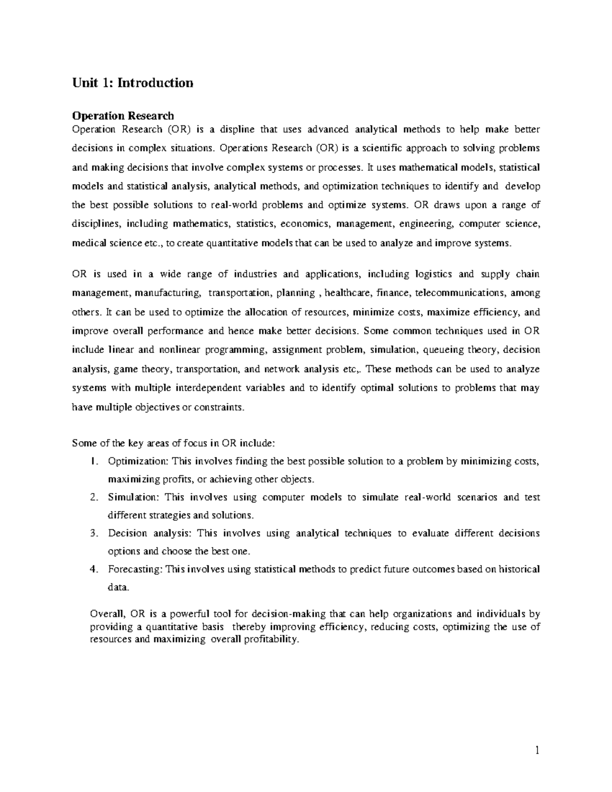 Unit 1 Introduction of OR - Unit 1: Introduction Operation Research ...