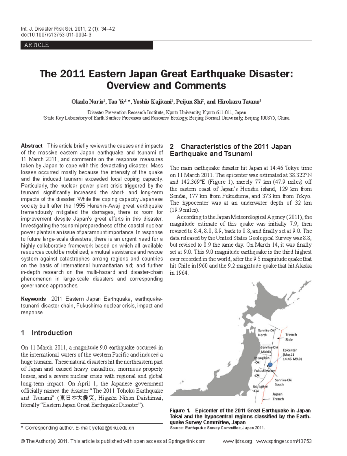 Norio 2011 Article The2011 Eastern Japan Great Earthq - © The Author(s ...