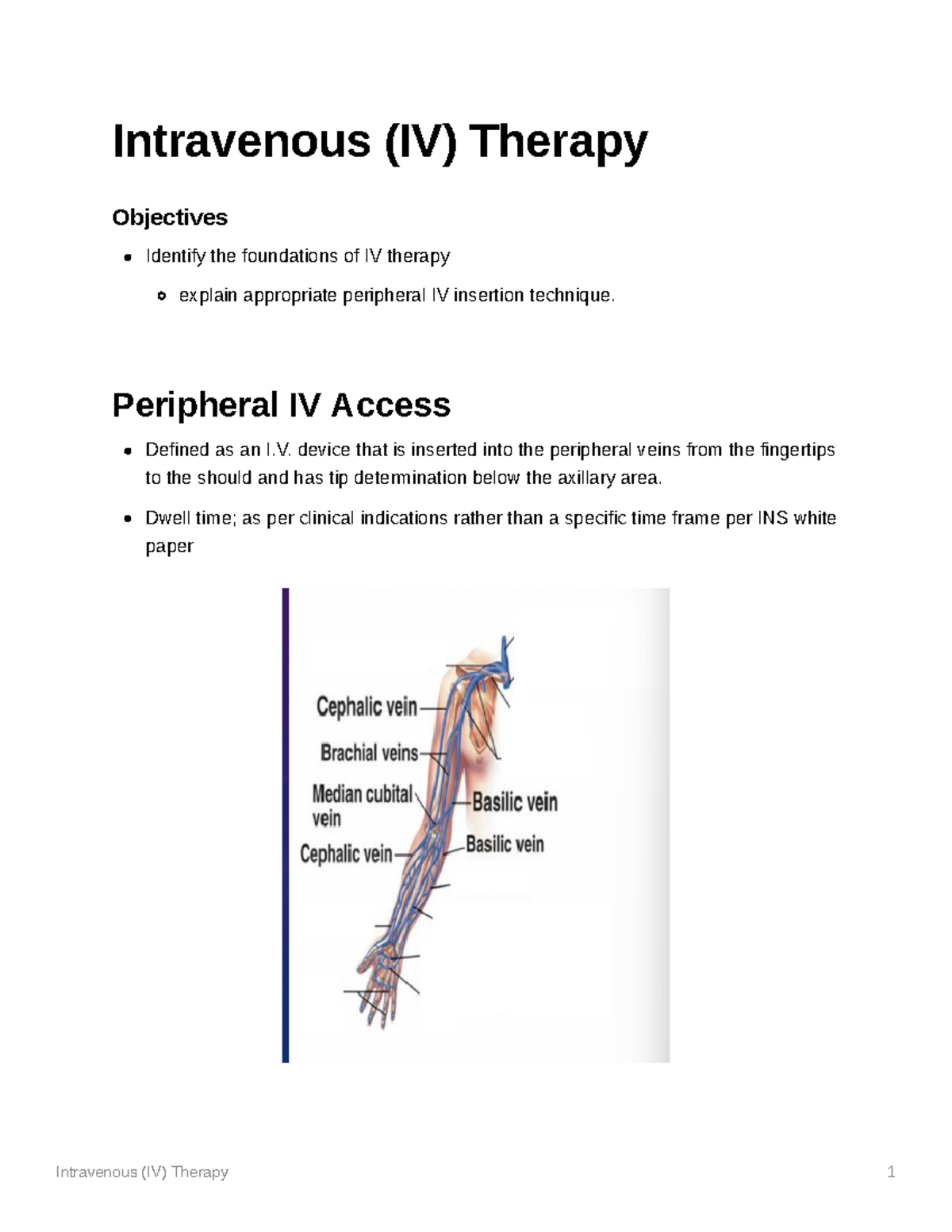 Intravenous (IV) Therapy - Intravenous (IV) Therapy Objectives Identify ...