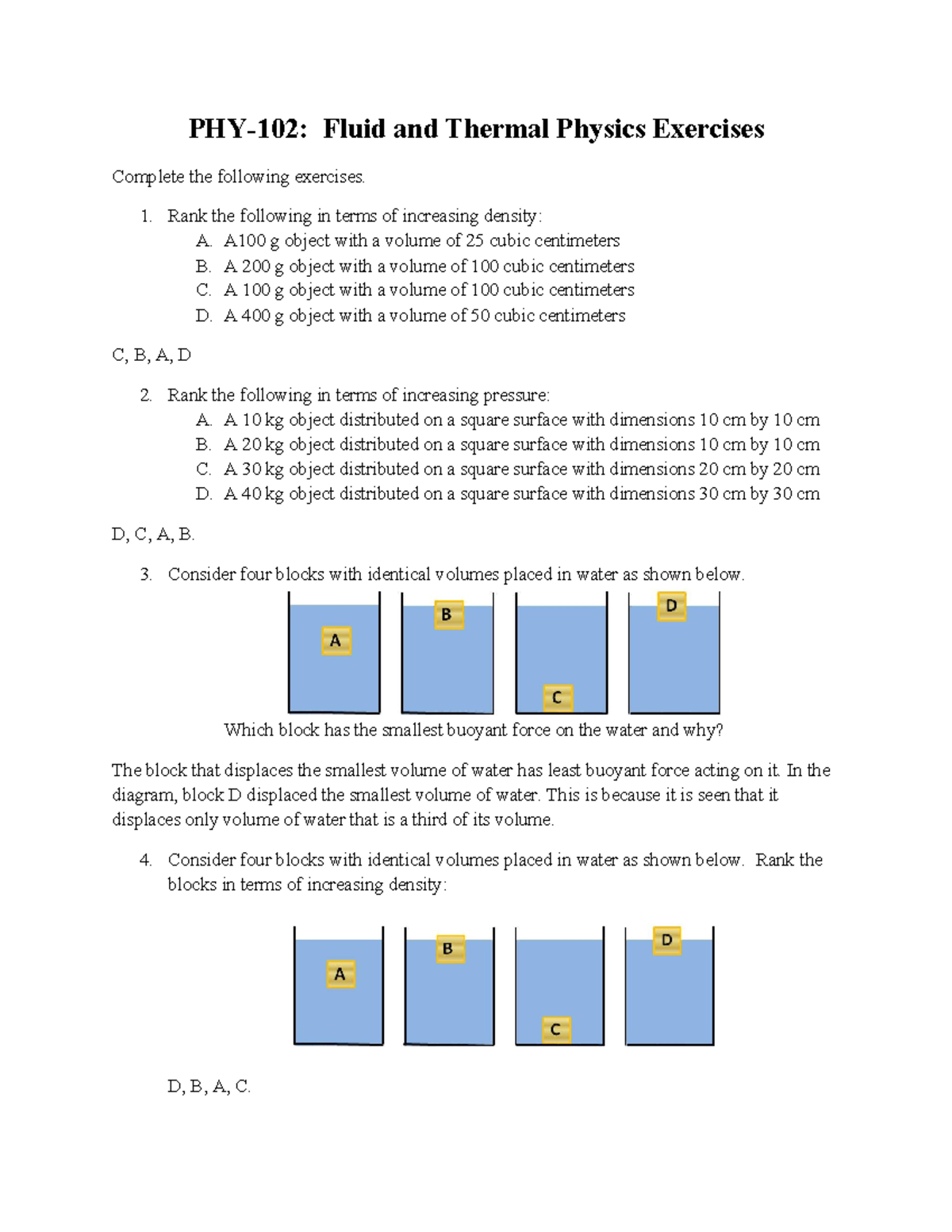 PHY 102 Fluid and Thermal Physics Exercises Qts - PHY-102: Fluid and ...