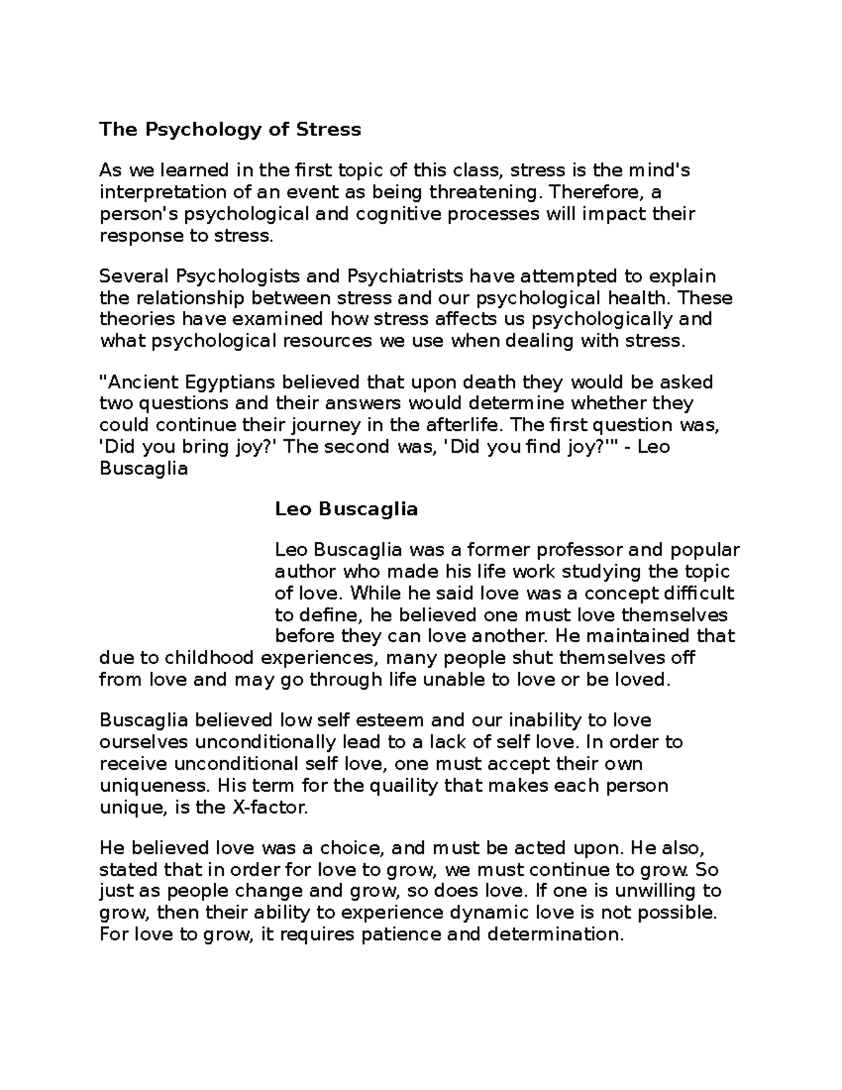 Psy 2126 the psychology of stress - The Psychology of Stress As we ...