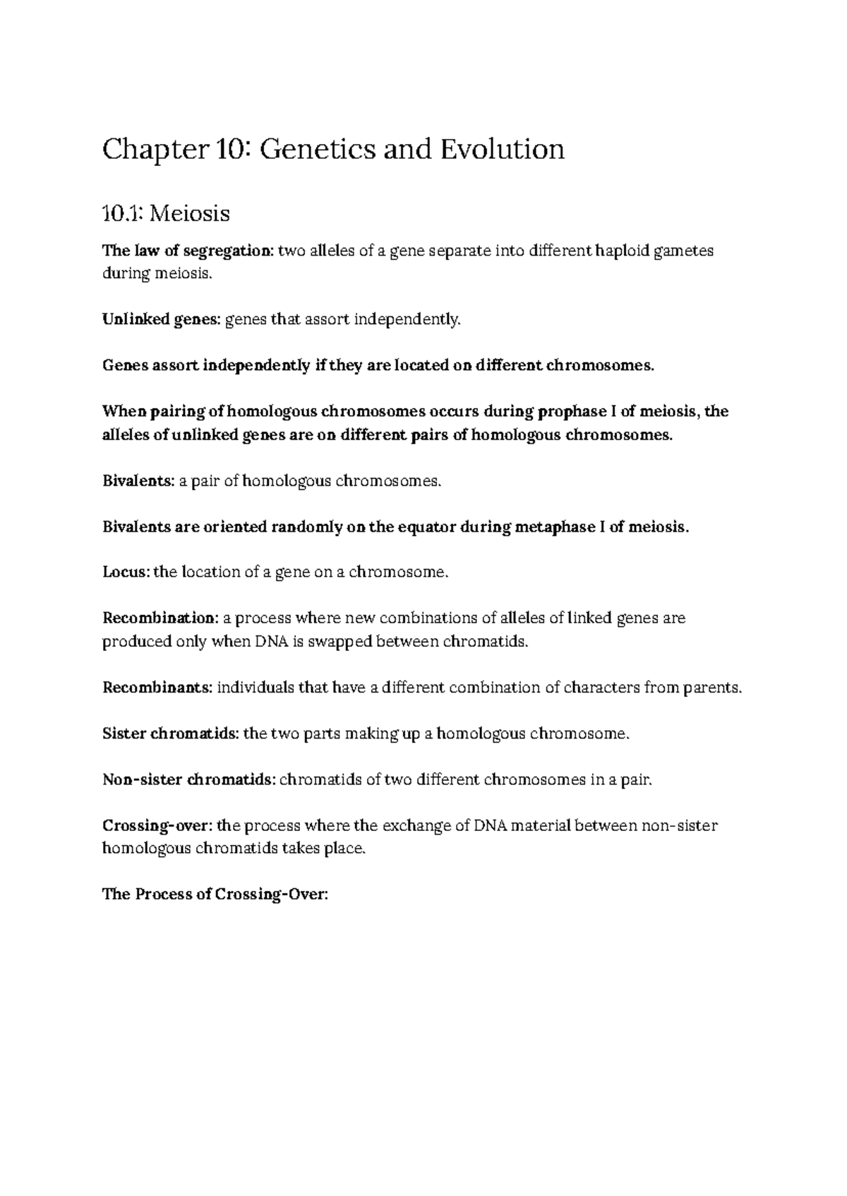 IB Biology HL Genetics and Evolution Notes - Chapter 10 Genetics and ...