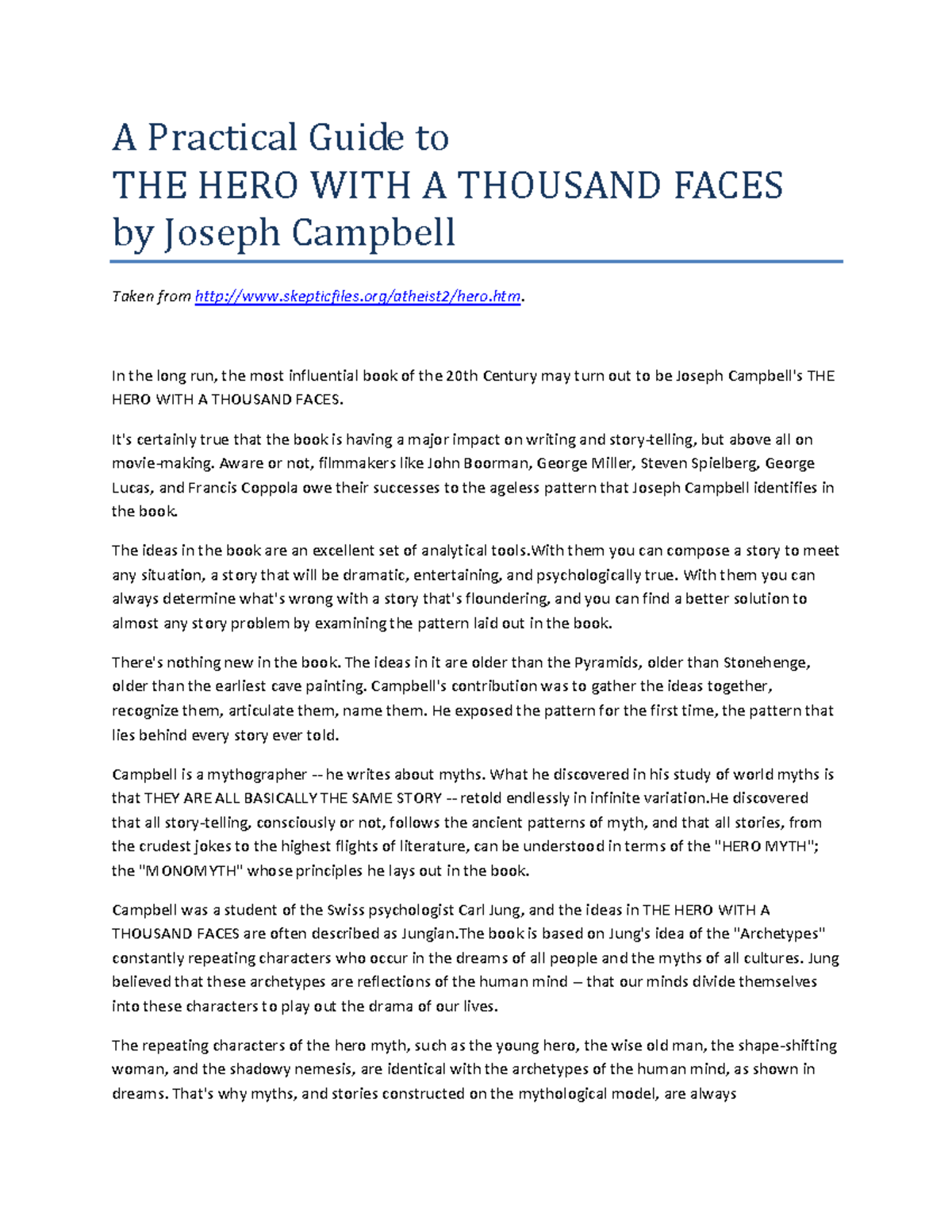 Hero journey - Joseph Campbell - A Practical Guide to THE HERO WITH A ...