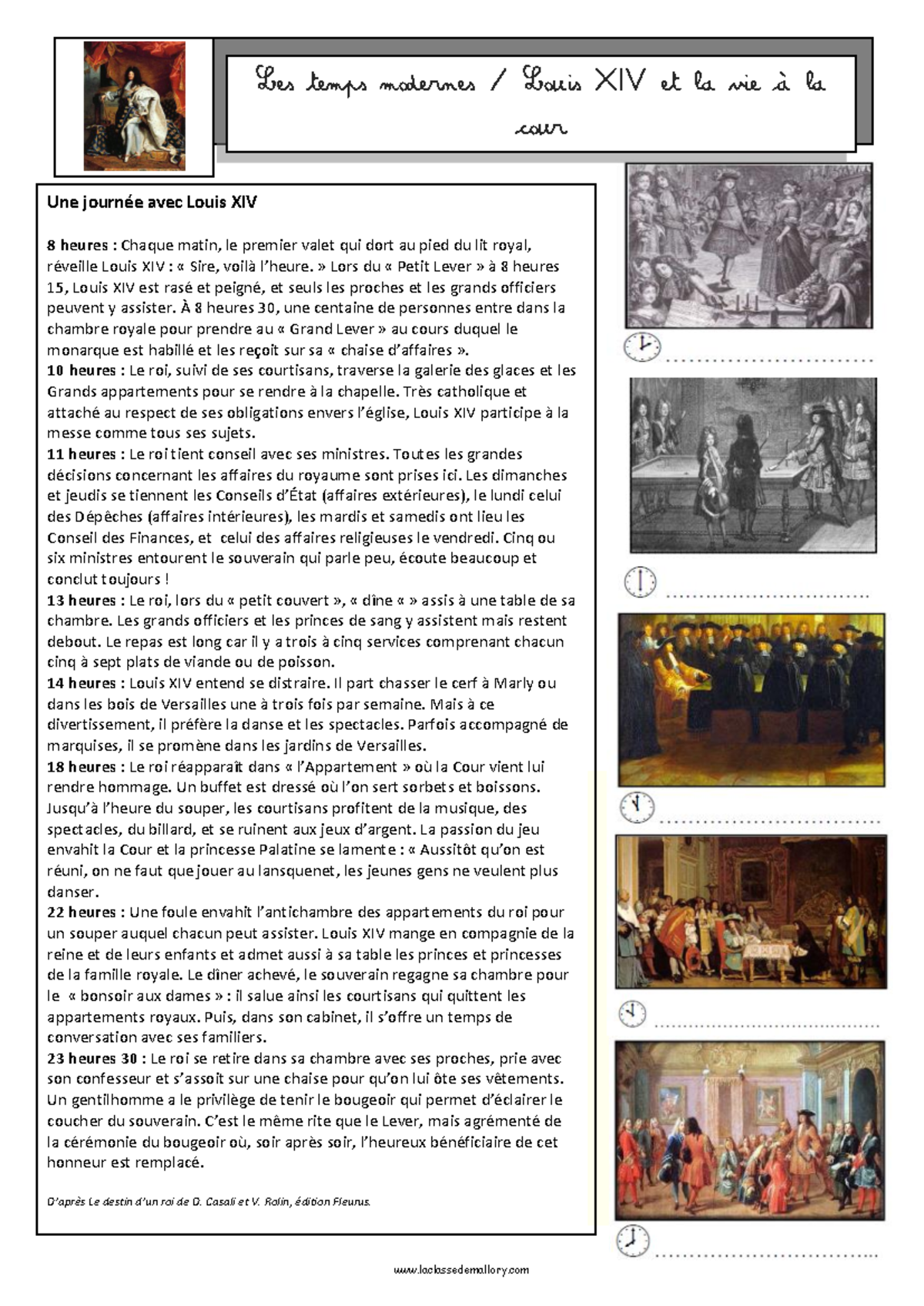 Louis-xiv-seance 3 - Séance niveau cm1 - Les temps modernes / Louis et la vie à la cour Une ...