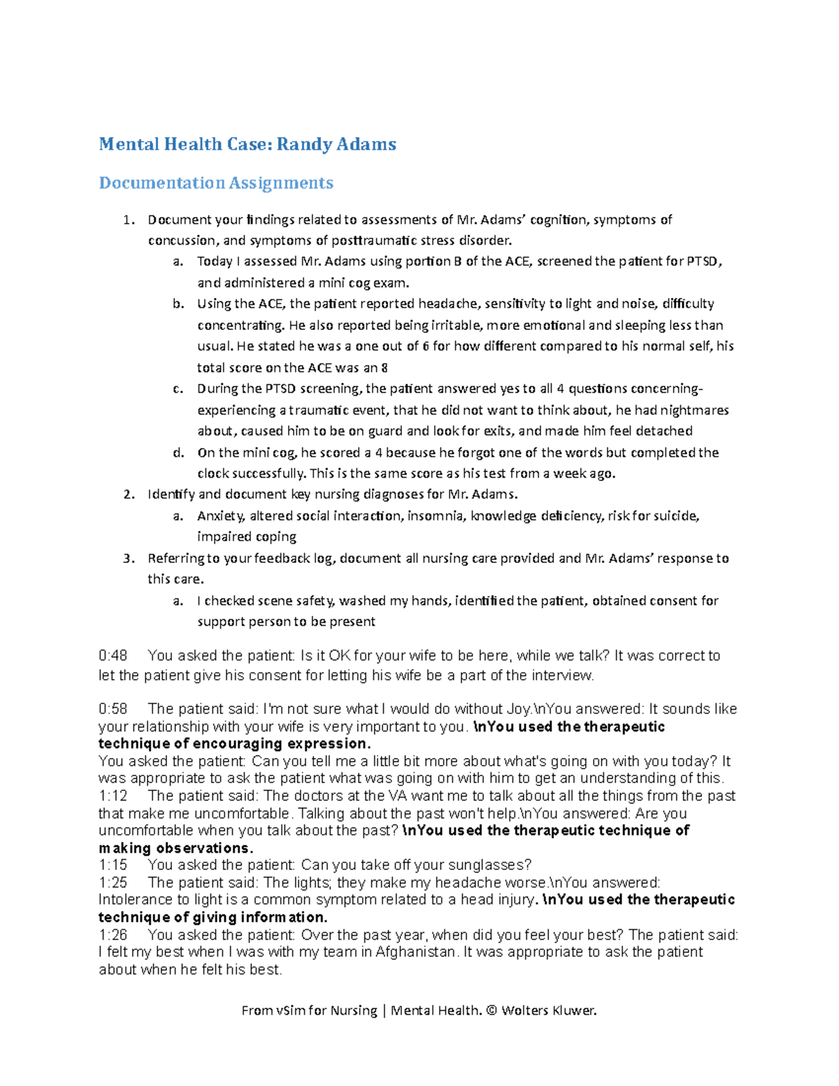 Mental Health Randy Adams DA - Mental Health Case: Randy Adams ...