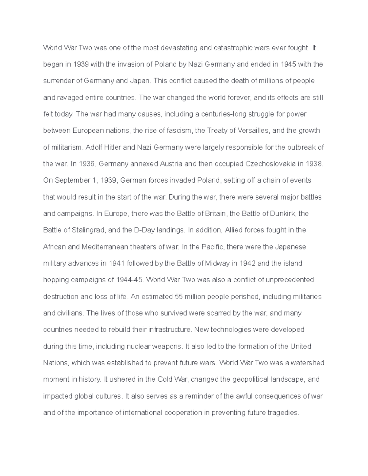 Essay on world war 2 - World War Two was one of the most devastating ...