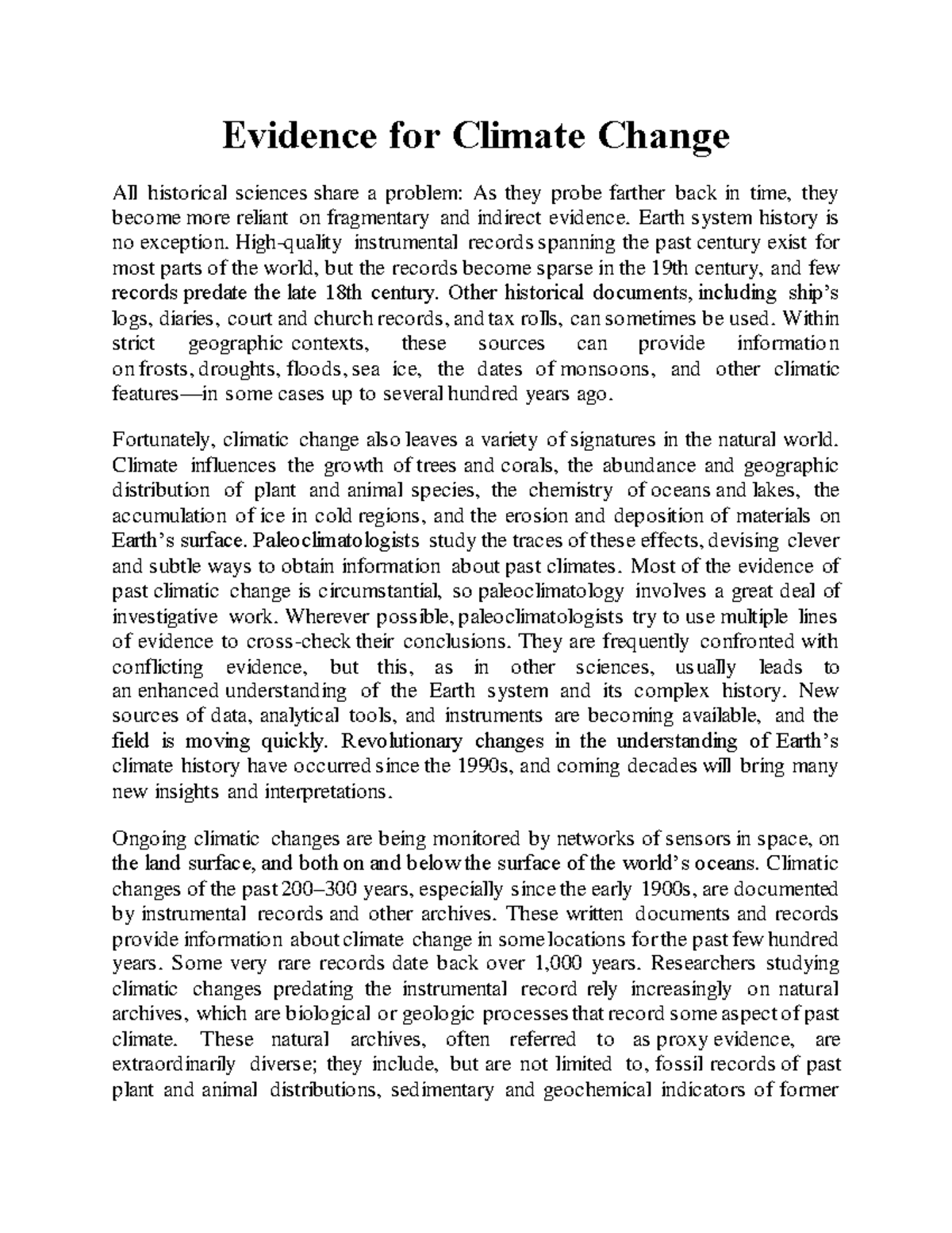 Causes and Evidence for Climate Change - Evidence for Climate Change ...