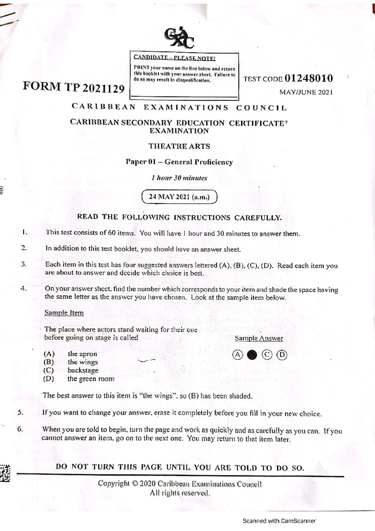 Theatre arts past paper 2021 - Studocu