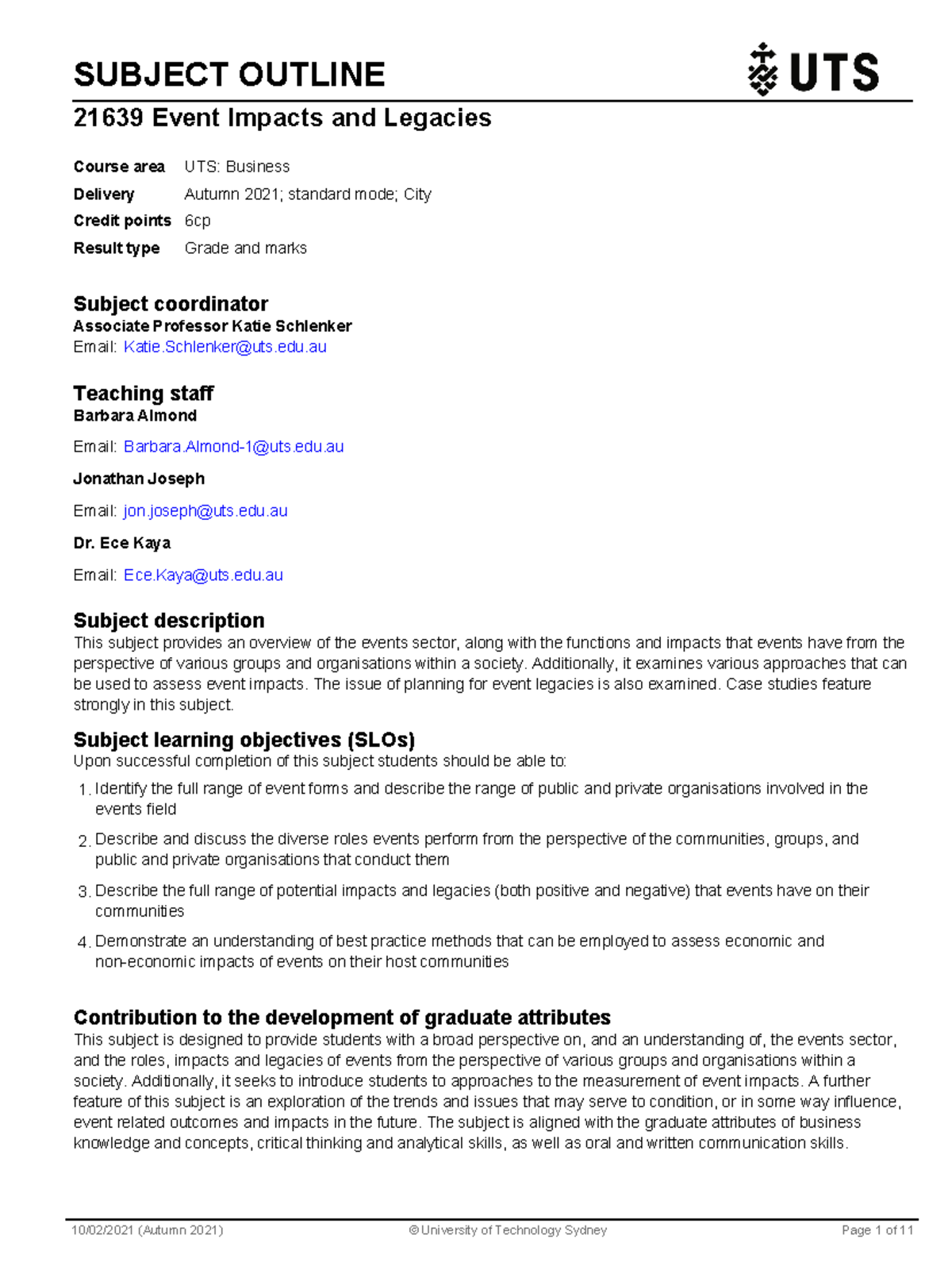 Event Impact Legacies Subject Outline - SUBJECT OUTLINE 21639 Event ...