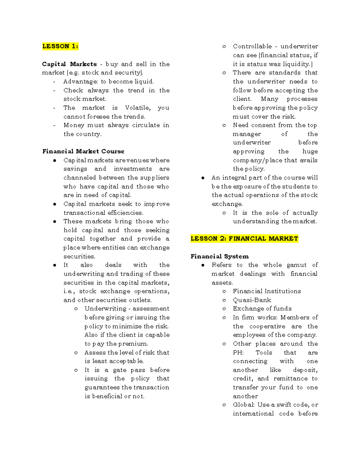 Finmar Notes - LESSON 1: Capital Markets - buy and sell in the market ...