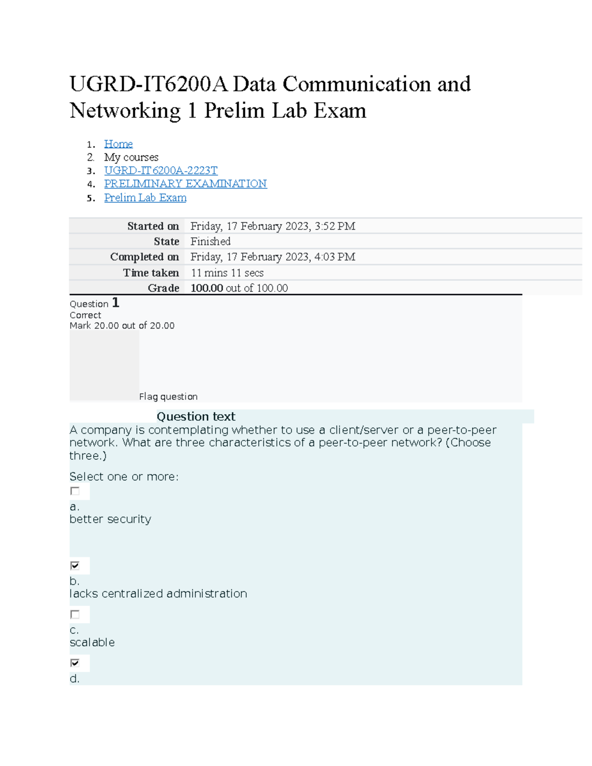 Ugrd It6200a Data Communication And Networking 1 Prelim Lab Exam Ugrd It6200a Data