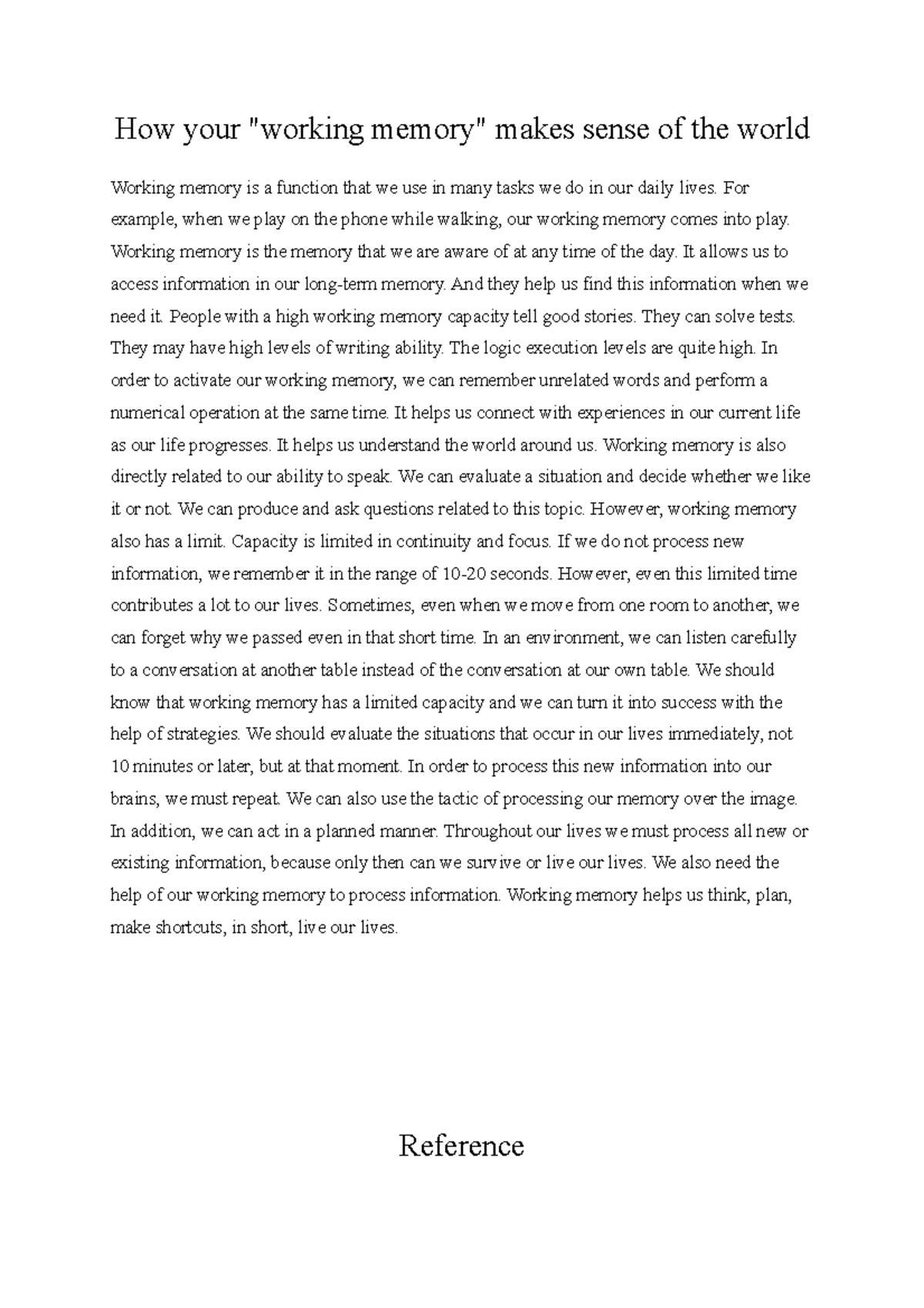 Working Memory - How your "working memory" makes sense of the world ...