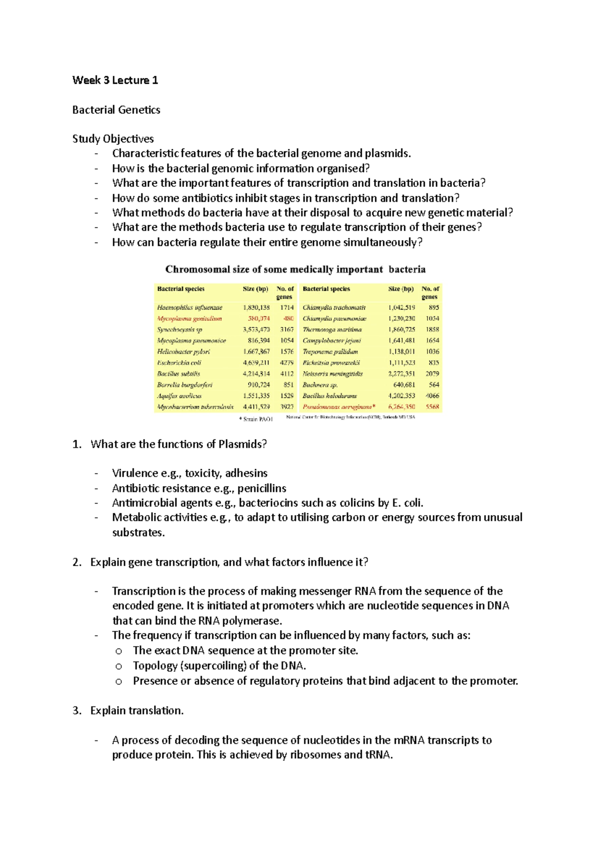 Week 3 Lecture 1 - Week 3 Lecture 1 Bacterial Genetics Study Objectives - Characteristic ...
