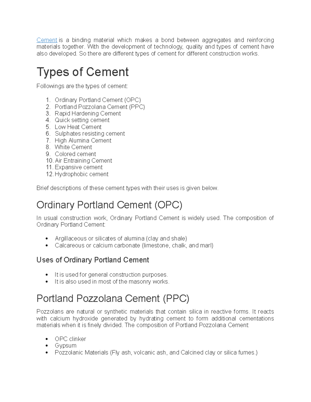 Cement - Important - Cement is a binding material which makes a bond ...