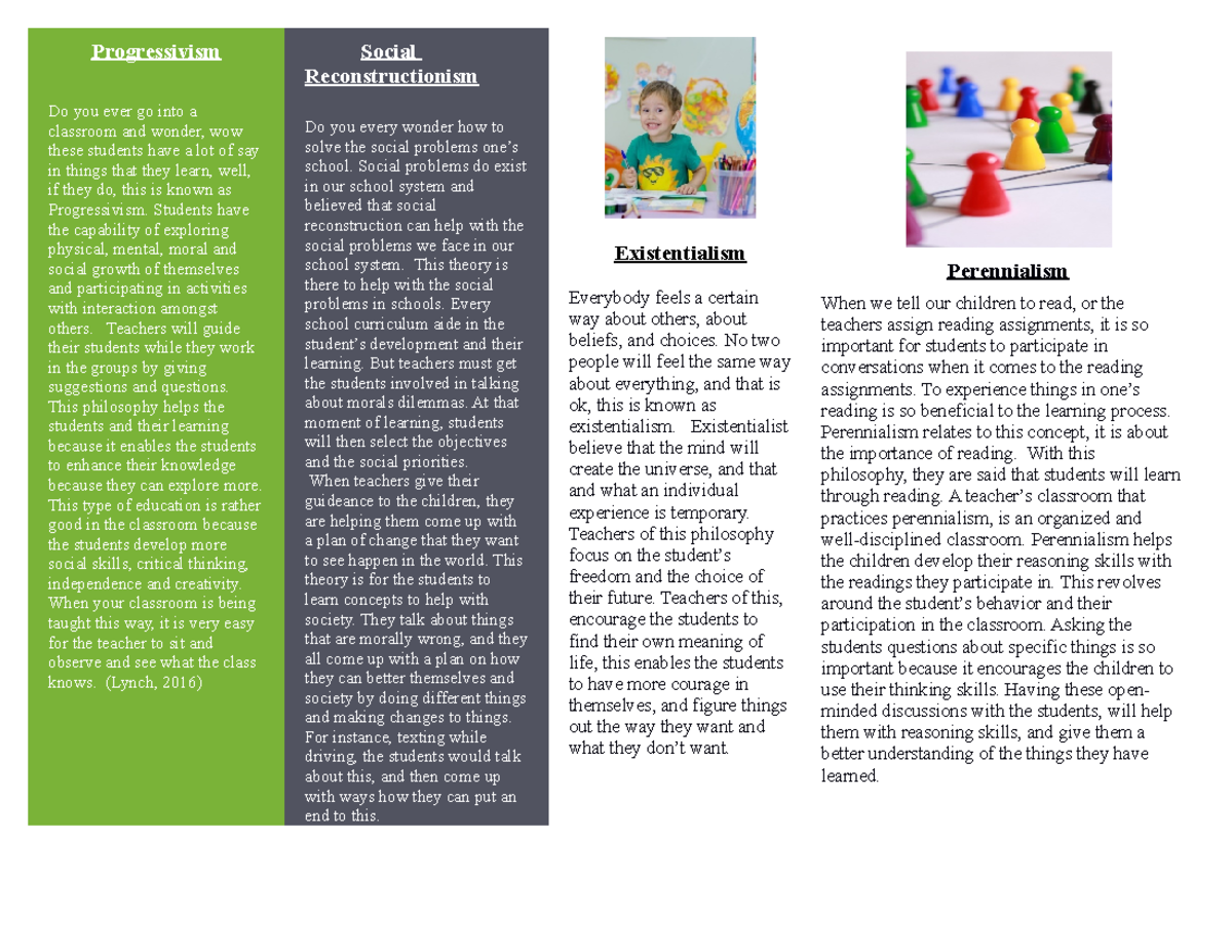 Final brochure - assignment - Progressivism Do you ever go into a ...