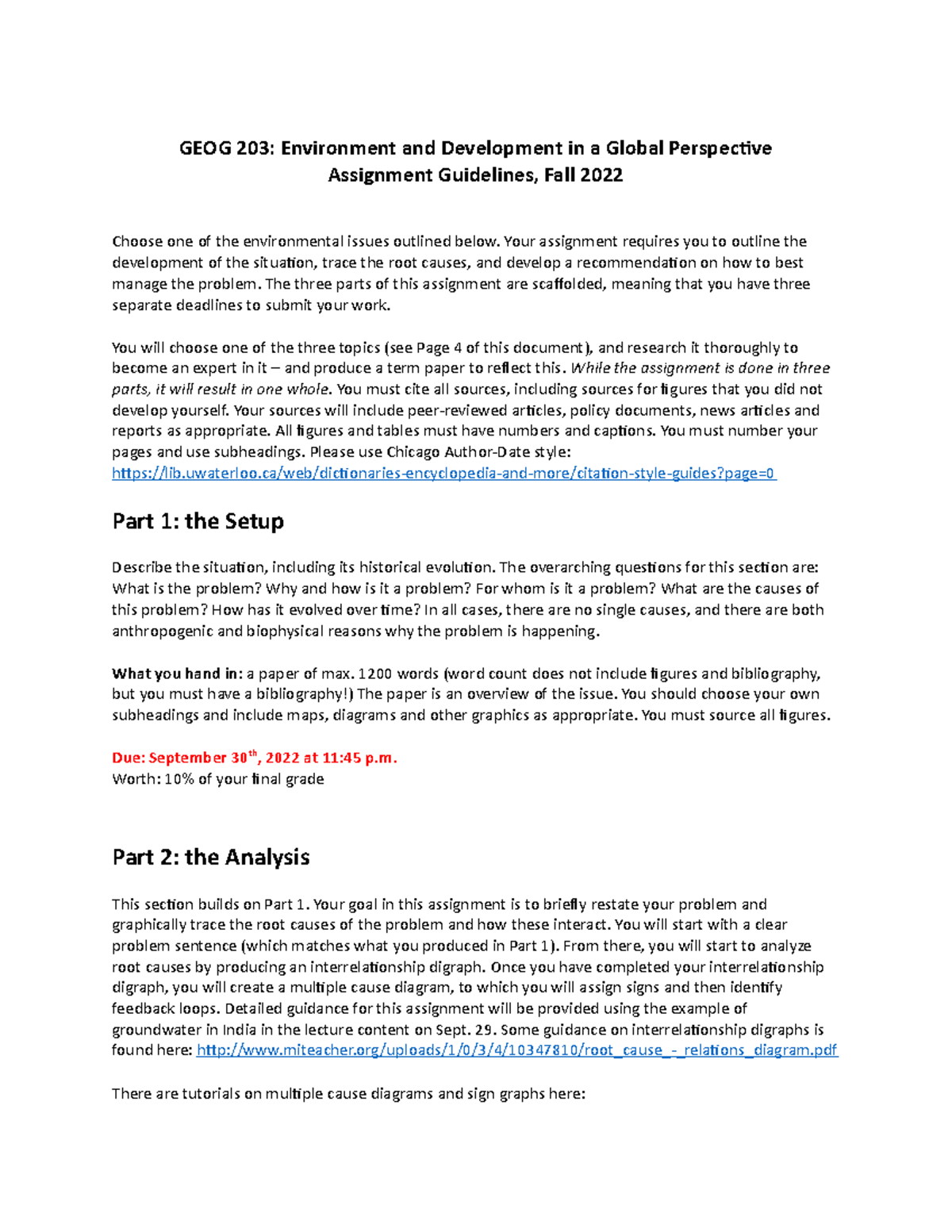 Assignment Instructions - GEOG 203: Environment and Development in a ...