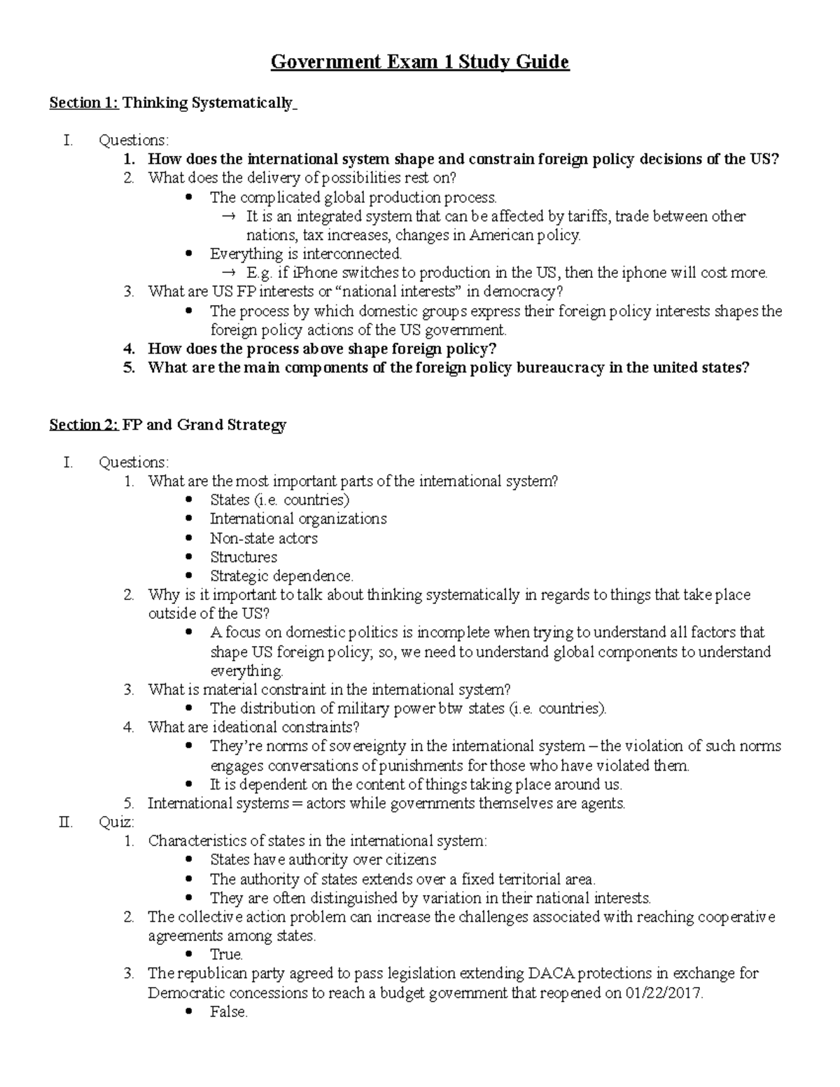 Government Exam 1 Study Guide - Government Exam 1 Study Guide Section 1 ...