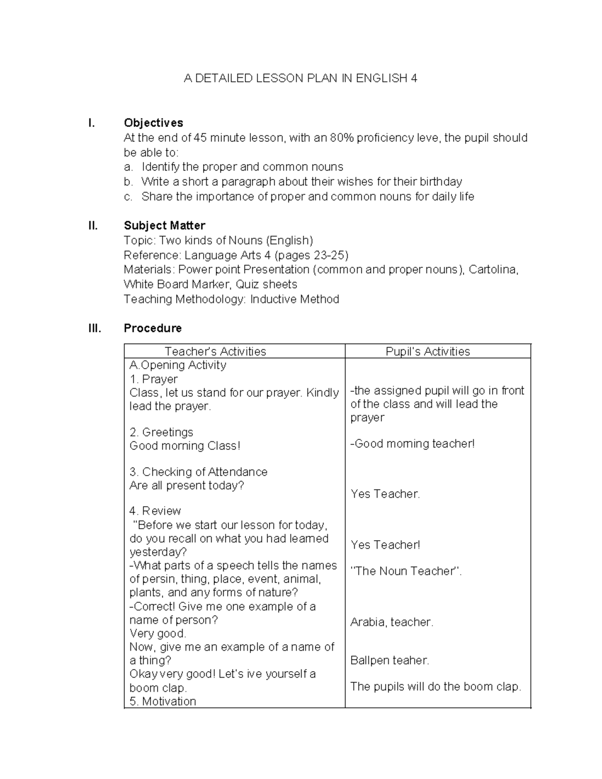 A Detailed Lesson PLAN IN English 4 - A DETAILED LESSON PLAN IN ENGLISH ...