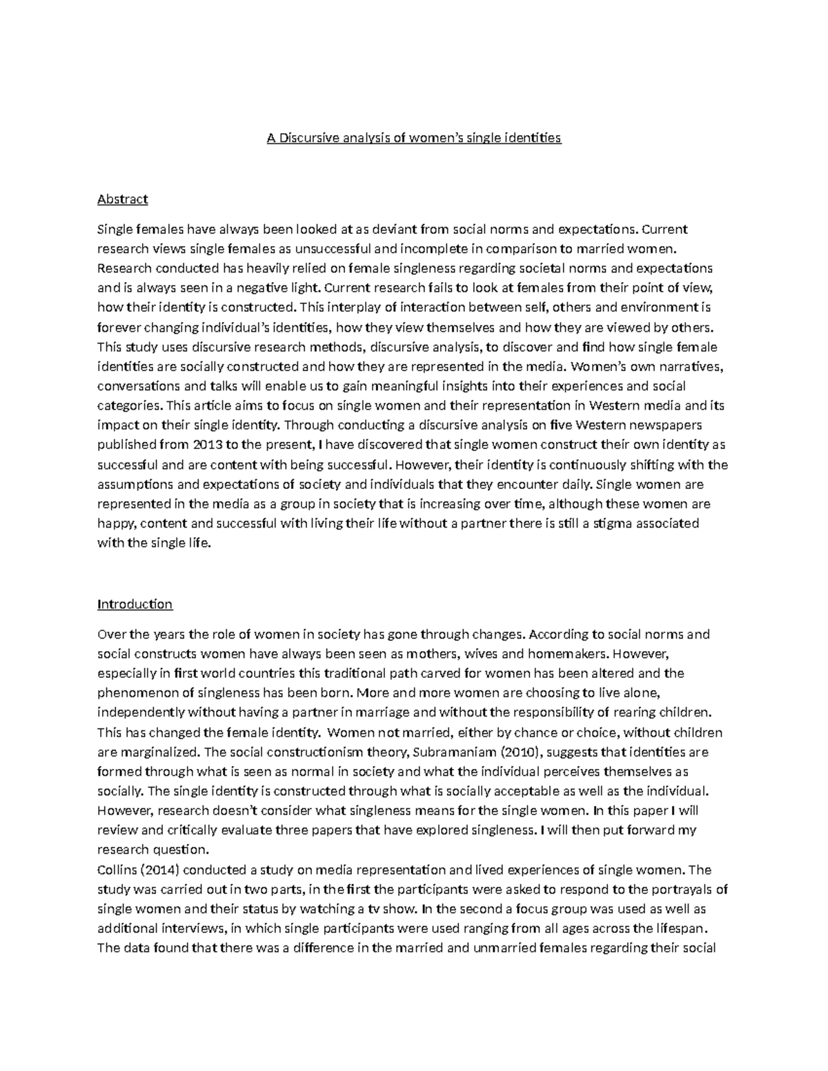 Dissertation 1 - A Discursive analysis of women’s single identities ...